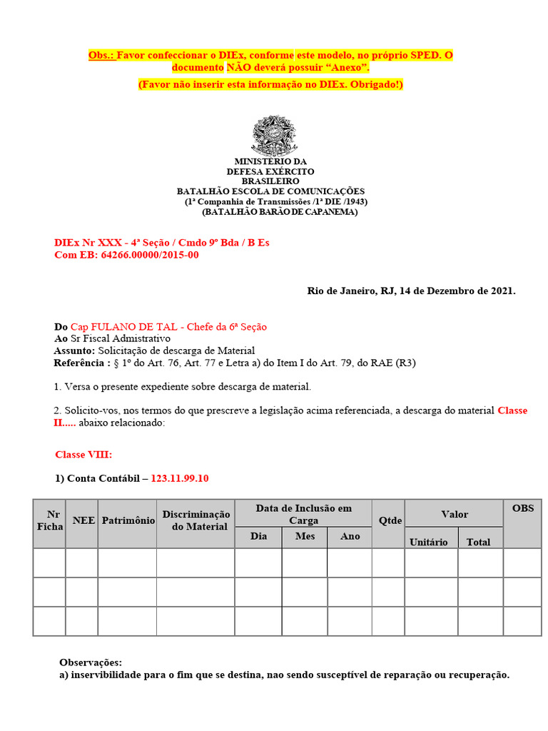Modelo de DIEx de Solicitacao de Descarga | PDF | Ciência militar | Militar