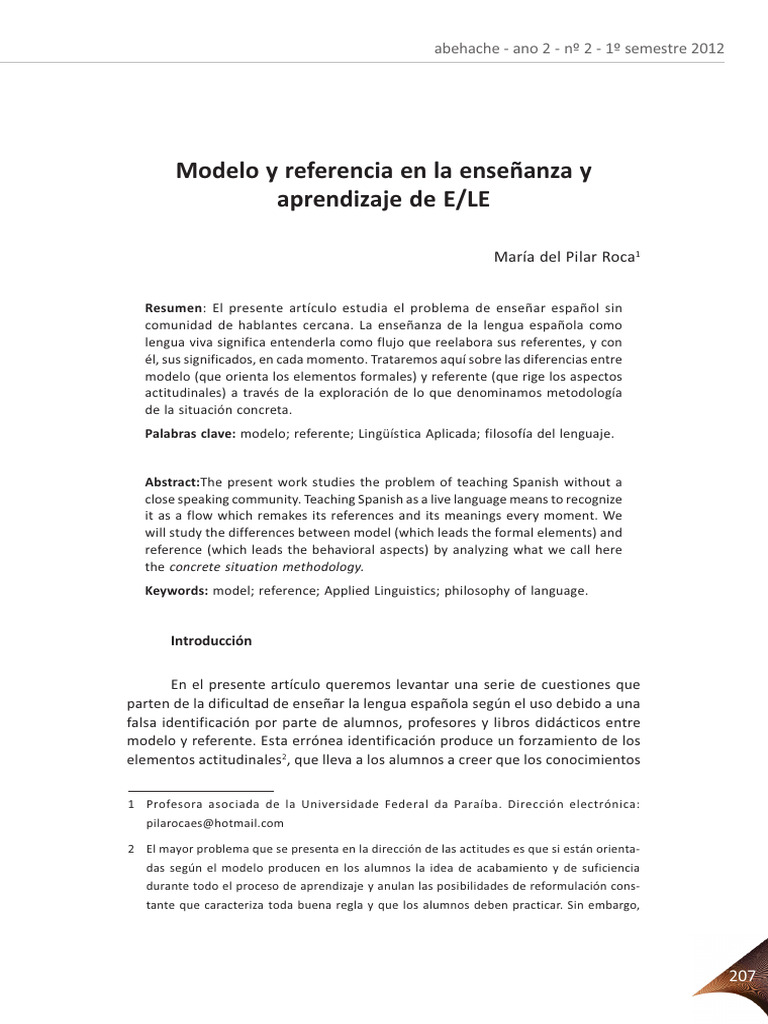 Modelo y Referencia en La Enseñanza y Aprendizaje de ELE. Revista ...