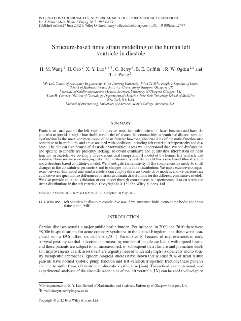 Numer Methods Biomed Eng - 2012 - Wang - Structure Based Finite Strain ...