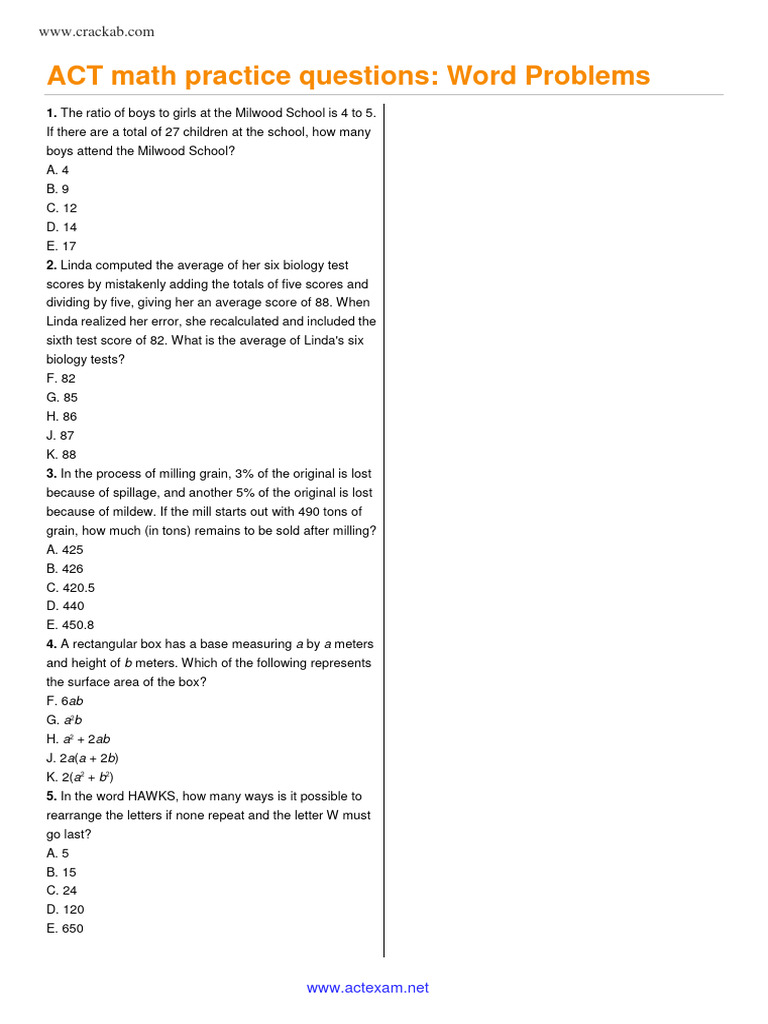 Word Problems | PDF | Sat | Mathematics