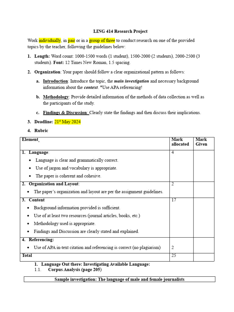 Ling 414 Project Description | PDF | Information | Linguistics