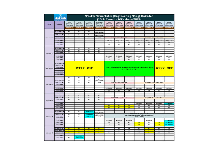 Time Table Engineering (10th-16th June) | PDF