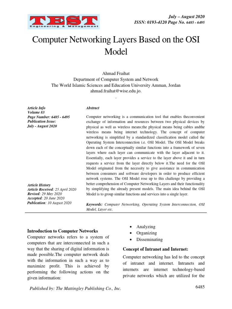 Computer Networking Layers Based On The Os I Model | PDF | Computer Network | Network Topology