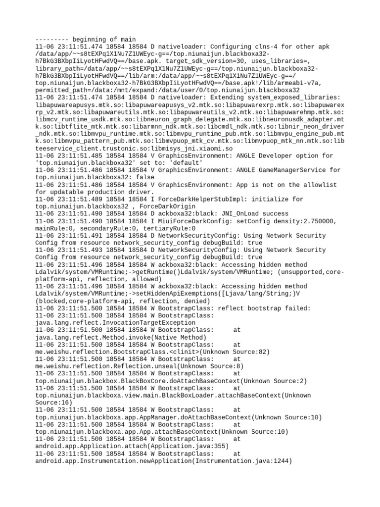 Top - Niunaijun.blackboxa32 Logcat | PDF | Java (Programming Language) | Android (Operating System)