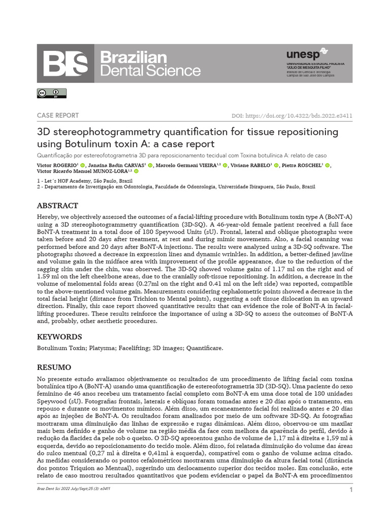 3D Stereophotogrammetry Quantification For Tissue Repositioning Using ...