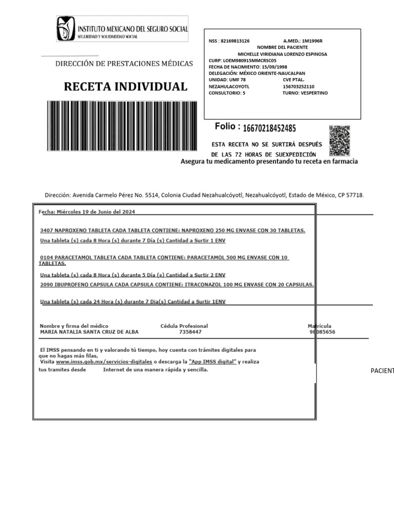 Receta Editable Imss 1 2 | PDF