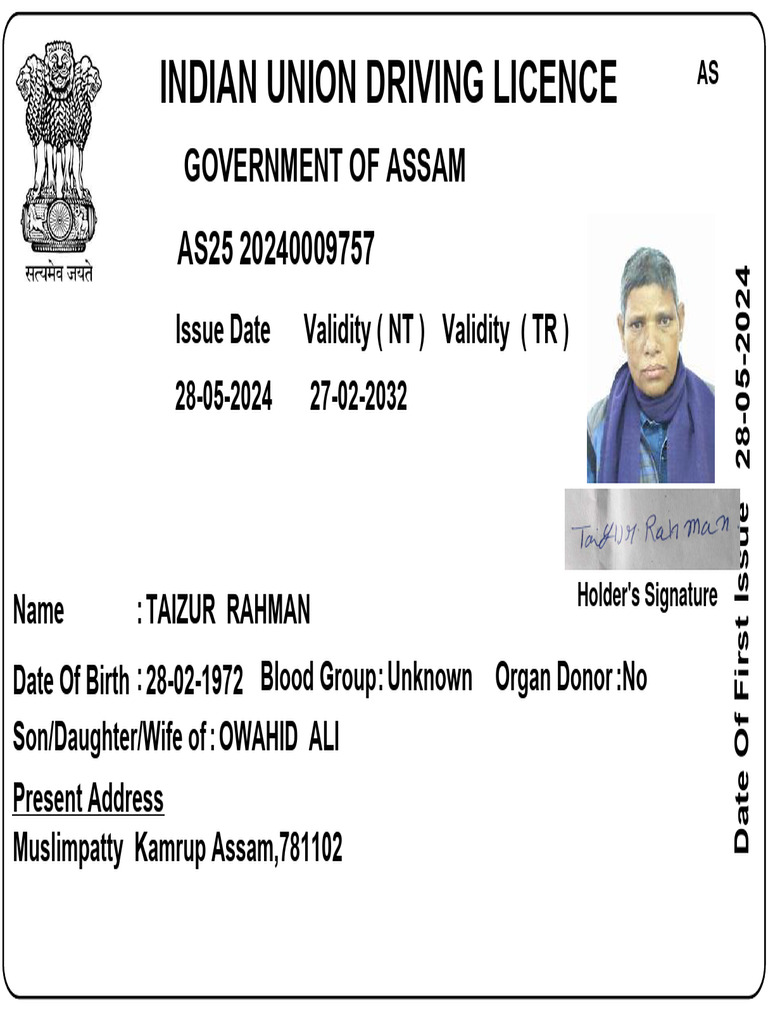 Assam Indian Union Driving Licence | PDF