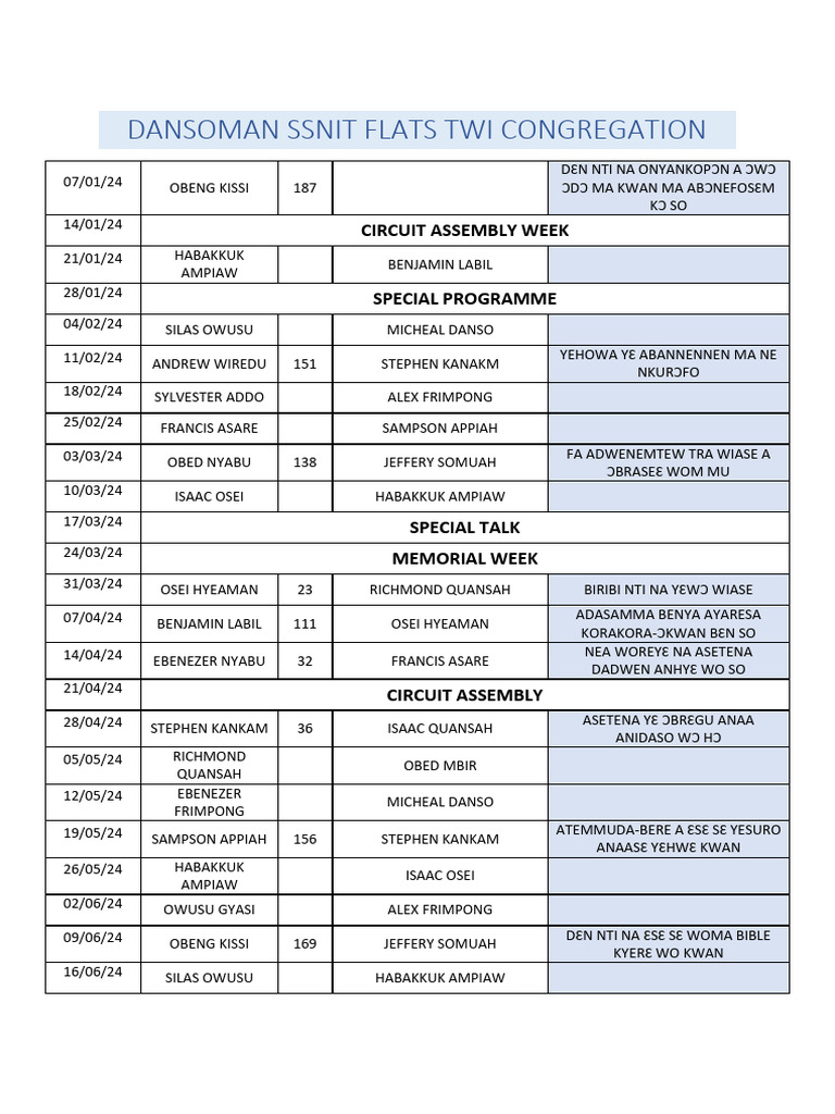 2024 Dansoman Twi Congregation Events | PDF
