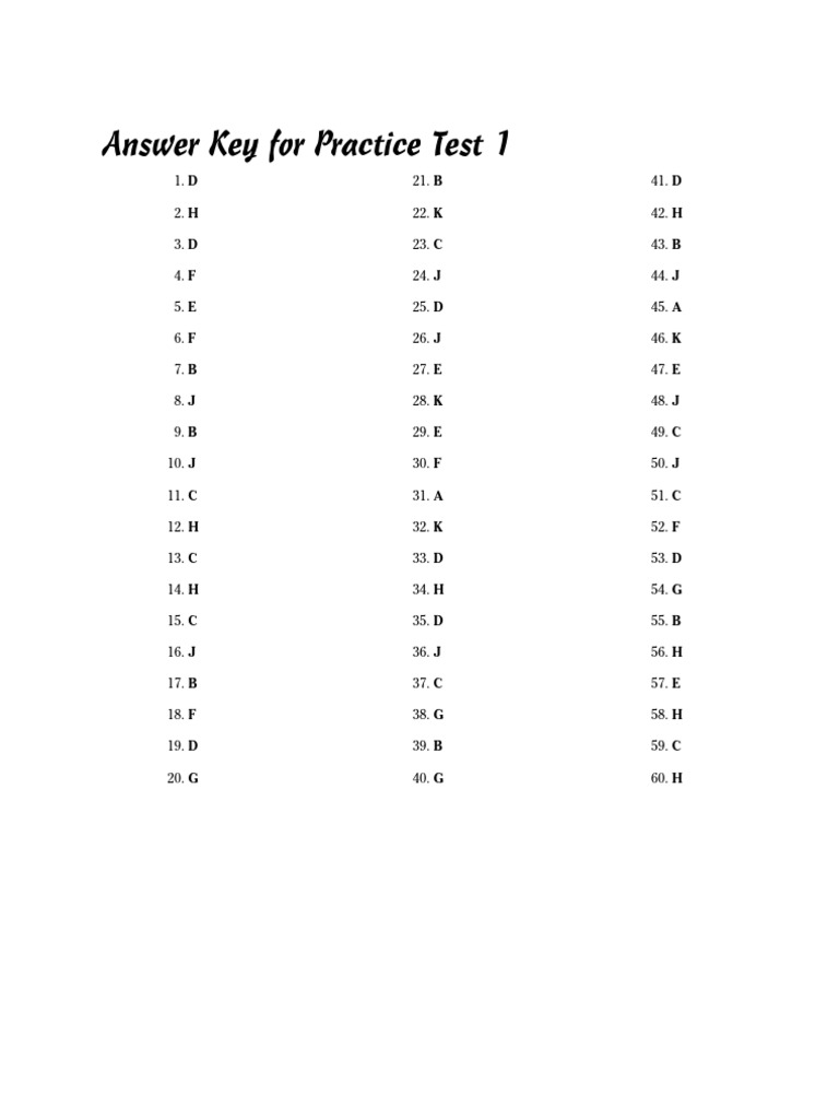 Act Math Test 1-Answer Key | PDF