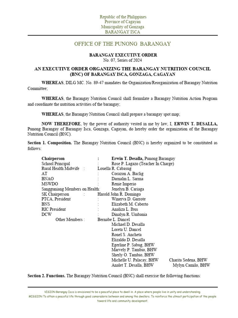 Executive Order No. 7, s.2024 (BNC) | PDF | Governance | Government