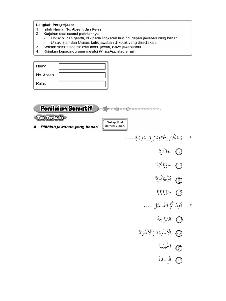 MI Fajar Bahasa Arab 4-2 Penilaian Sumatif Bab 35-1 | PDF