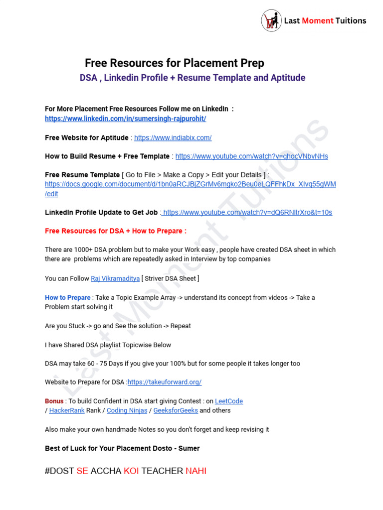 Free Placement Preparation Resources | PDF