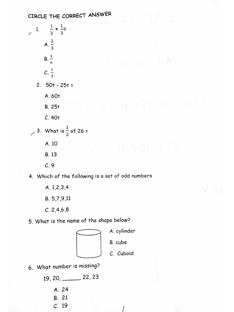Maths STD 2 | PDF