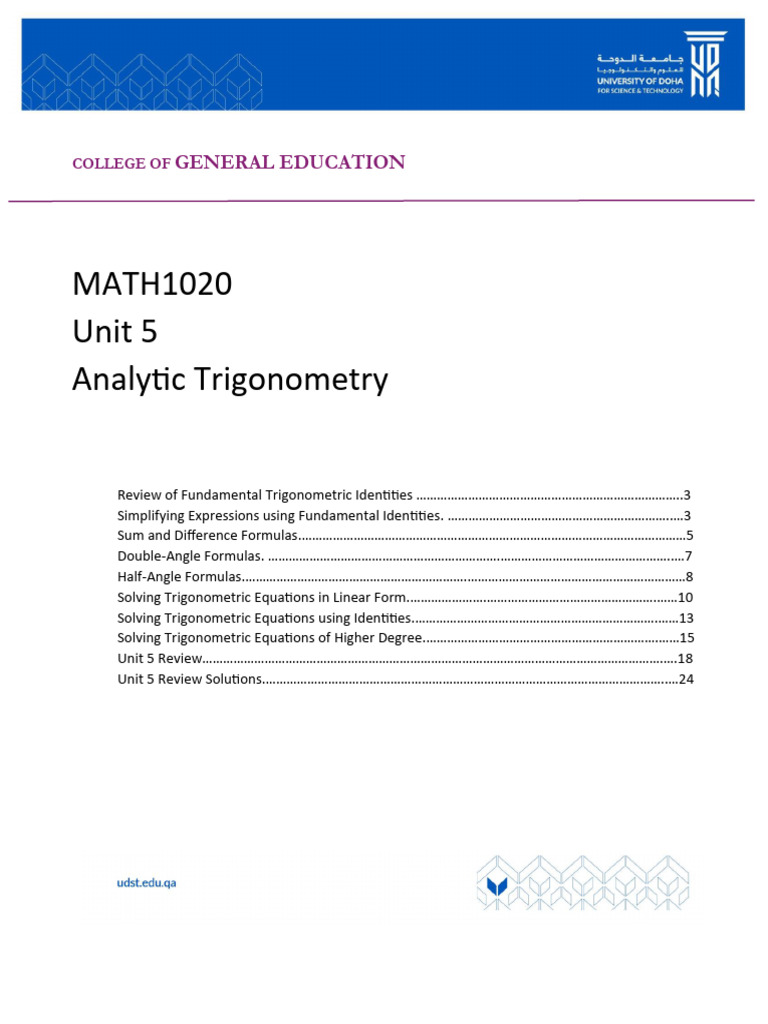 Math 1020 Unit 5 Course Notes Sol | PDF | Trigonometric Functions ...