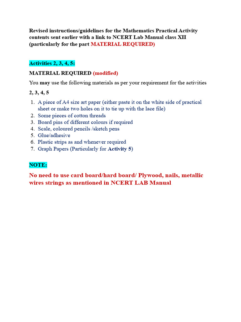 Revised Instructions Maths Activity XII | PDF | Teaching Methods ...