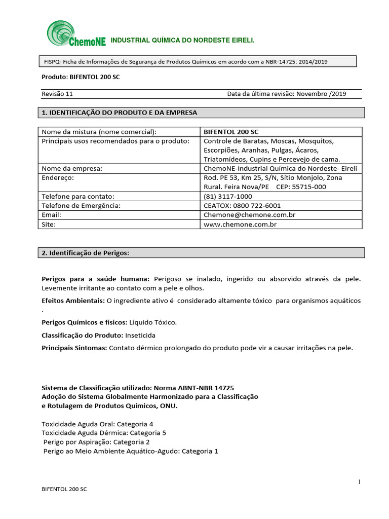 Fispq - Bifentol 200 SC | PDF | Embalagem e rotulagem | Solubilidade