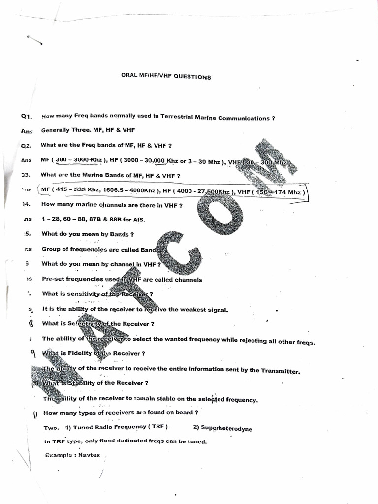 Natcom GMDSS Oral Qs | PDF | Antenna (Radio) | High Frequency