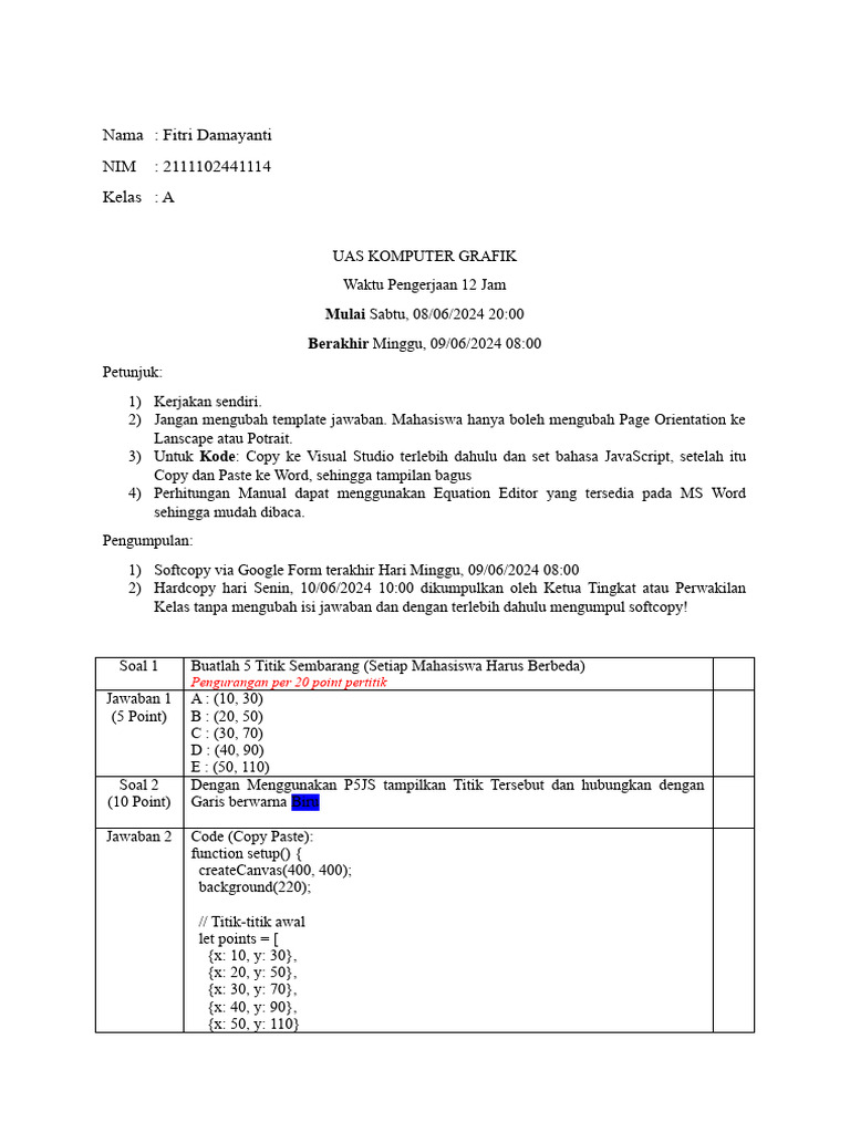 UAS Komputer Grafik: Transformasi Titik | PDF