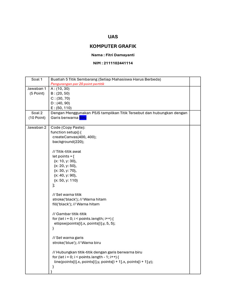 UAS Komputer Grafik: Nama: Fitri Damayanti NIM: 2111102441114 | PDF