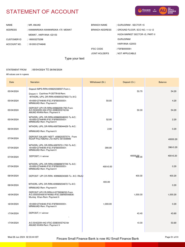 Statement | Download Free PDF | Banks | Deposit Account