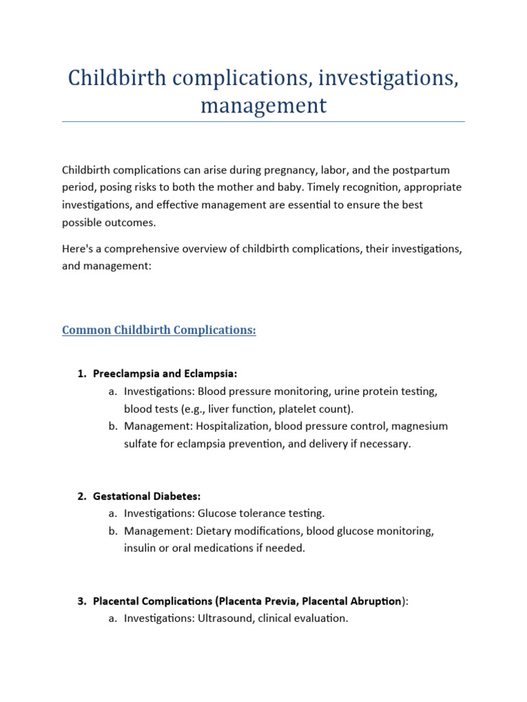 Childbirth Complications Guide | PDF | Childbirth | Caesarean Section