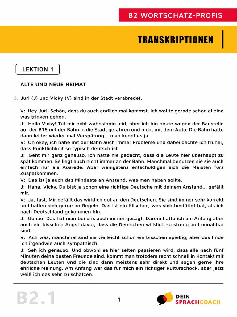 Transkriptionen B2 Wortschatz-Profis | PDF
