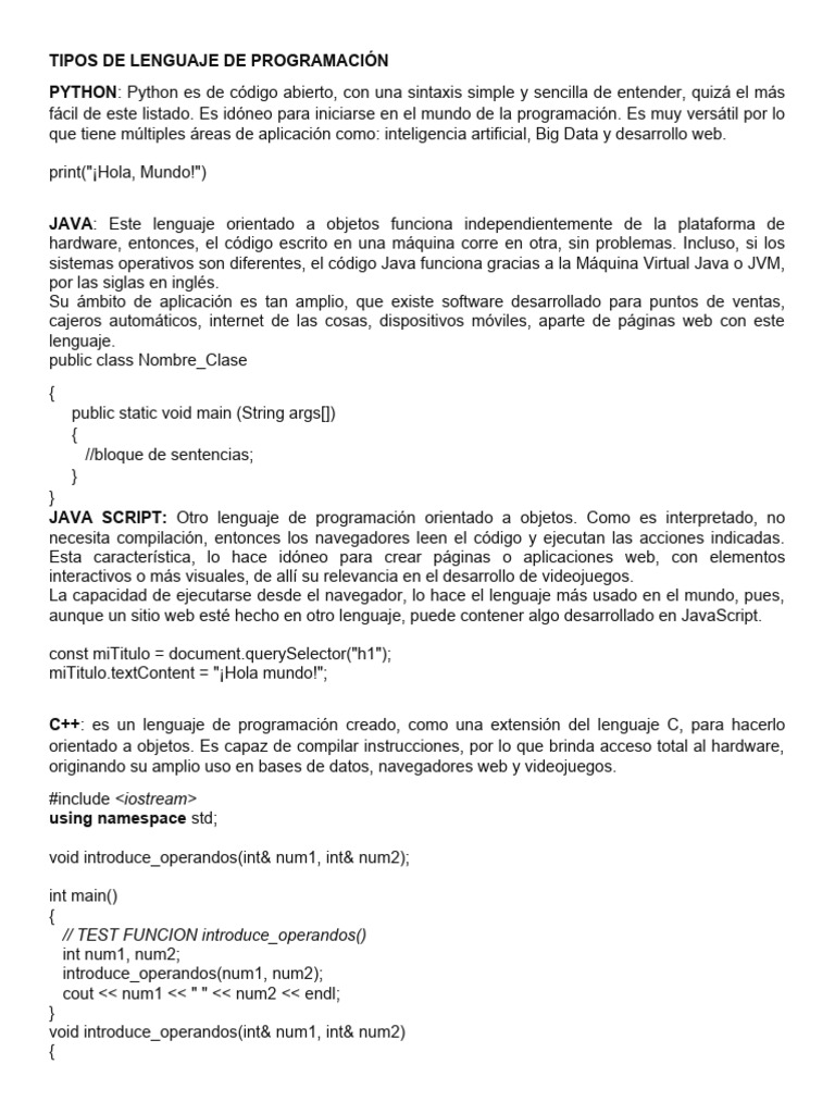 Tipos De Lenguaje De Programación Pdf Lenguaje De Programación 
