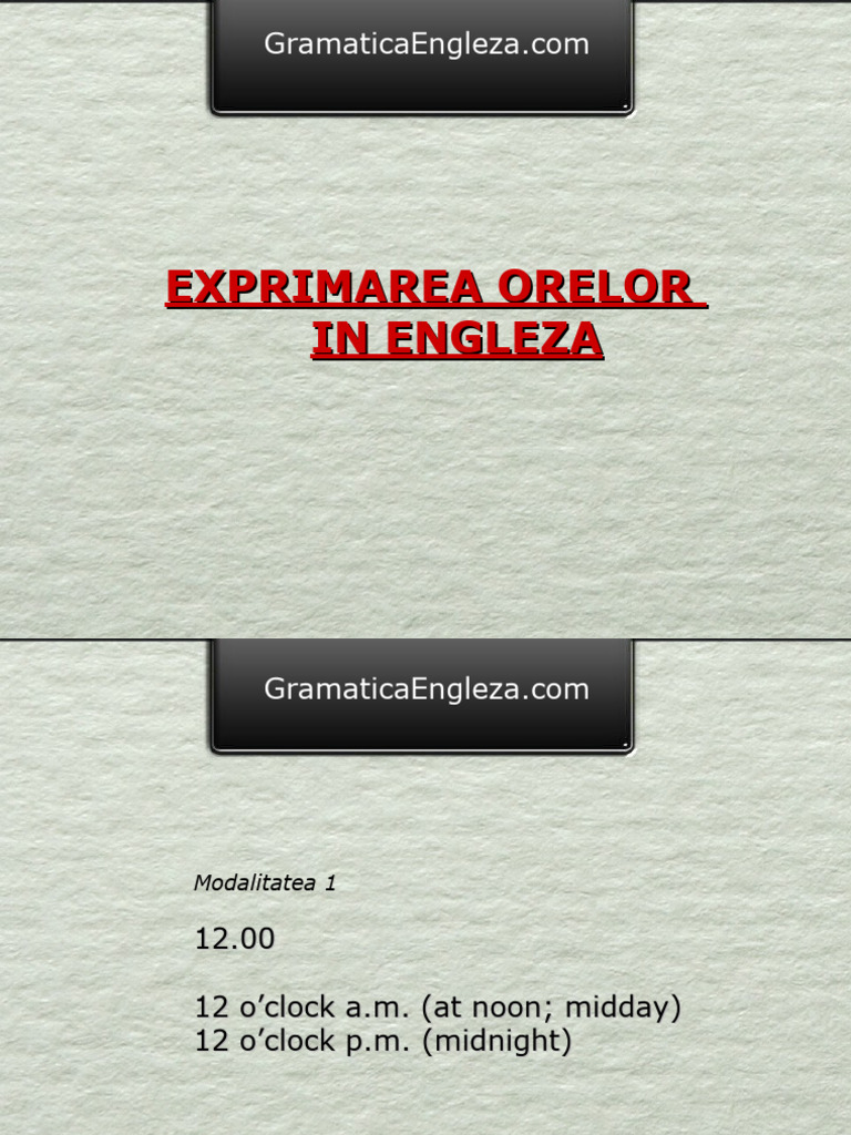 Exprimarea Orei in Engleza | PDF | Cooking, Food & Wine | Language Arts ...