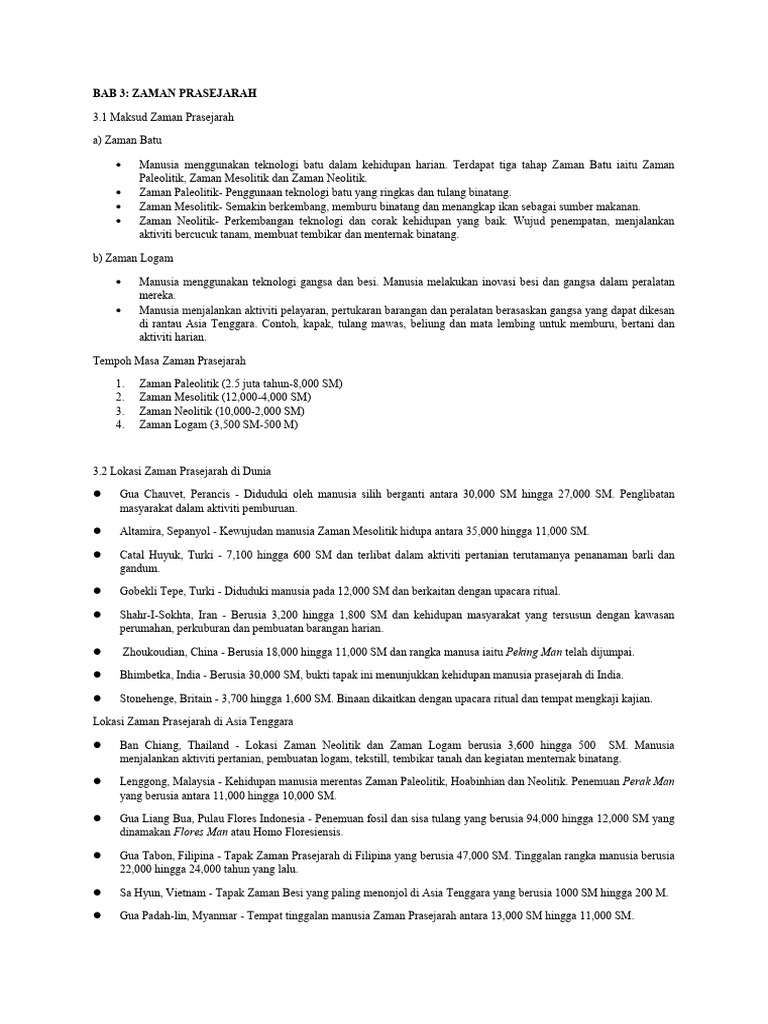 Nota Bab 3 Zaman Prasejarah | PDF | Sains & Matematika