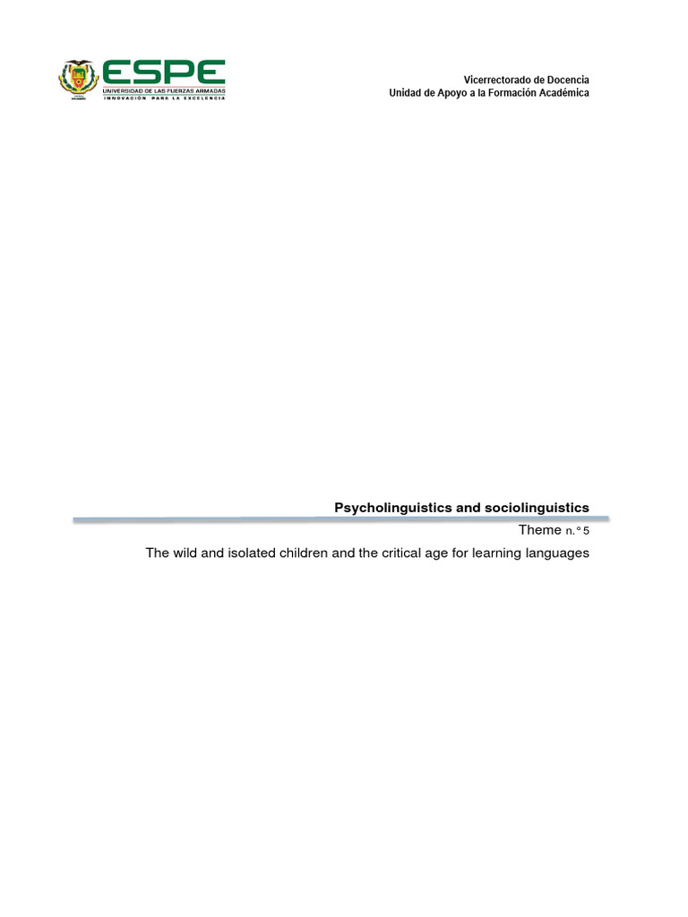 Theme 5 The Wild and Isolated Children and Critical Age For Learning ...