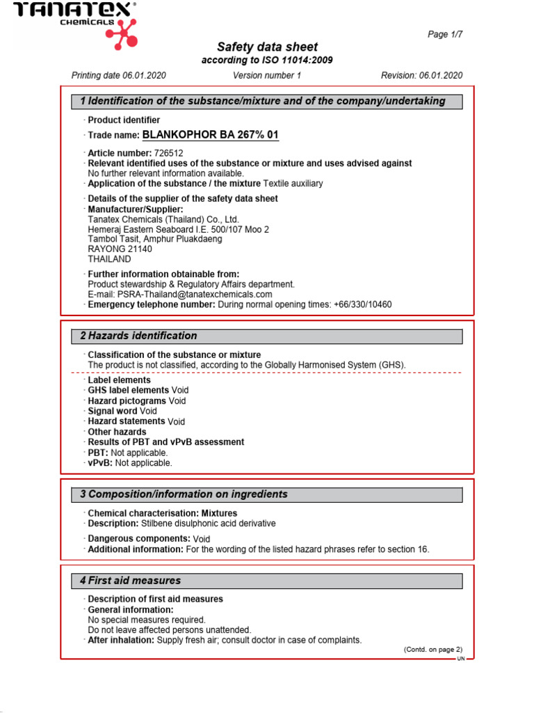 Blankophor Ba 267% 01 - (Un) | PDF | Safety | Occupational Safety And ...