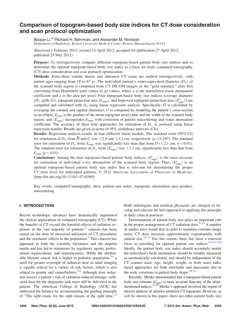 Comparison of Topogram-Based Body Size Indices For CT Dose Consideration and Scan Protocol ...