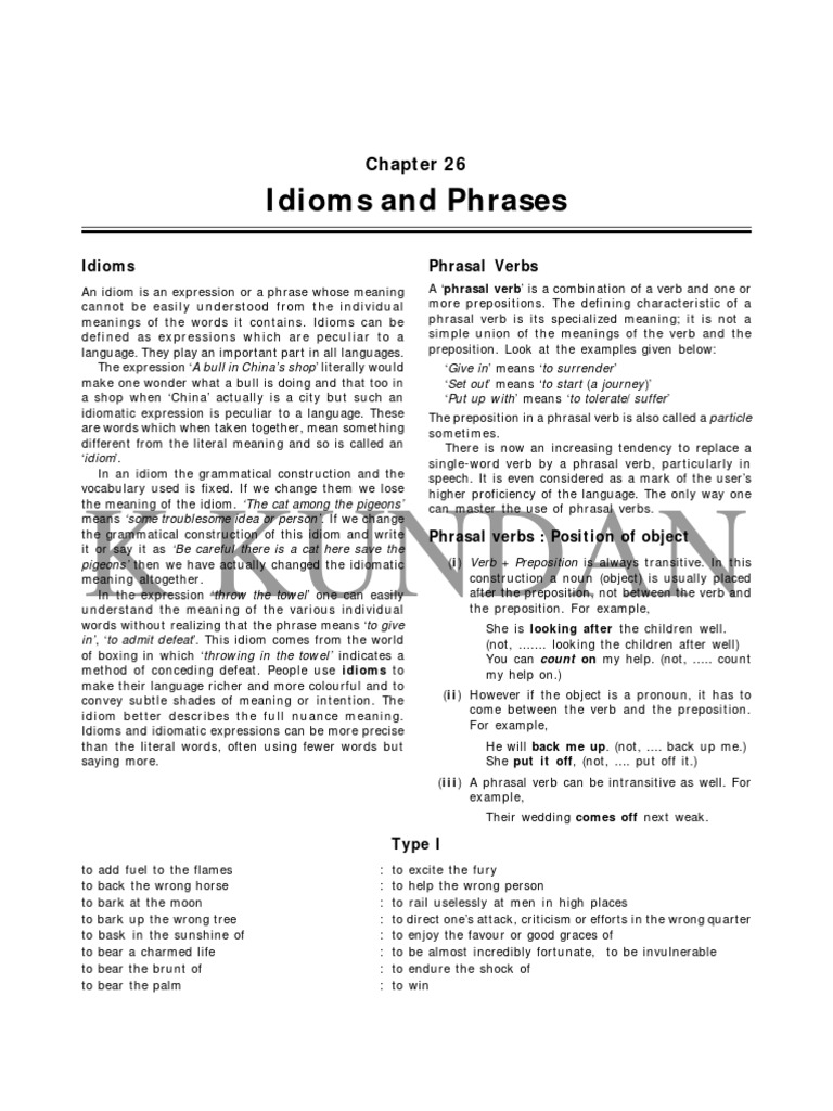 Idioms and Phrases | Download Free PDF | Idiom | Preposition And Postposition