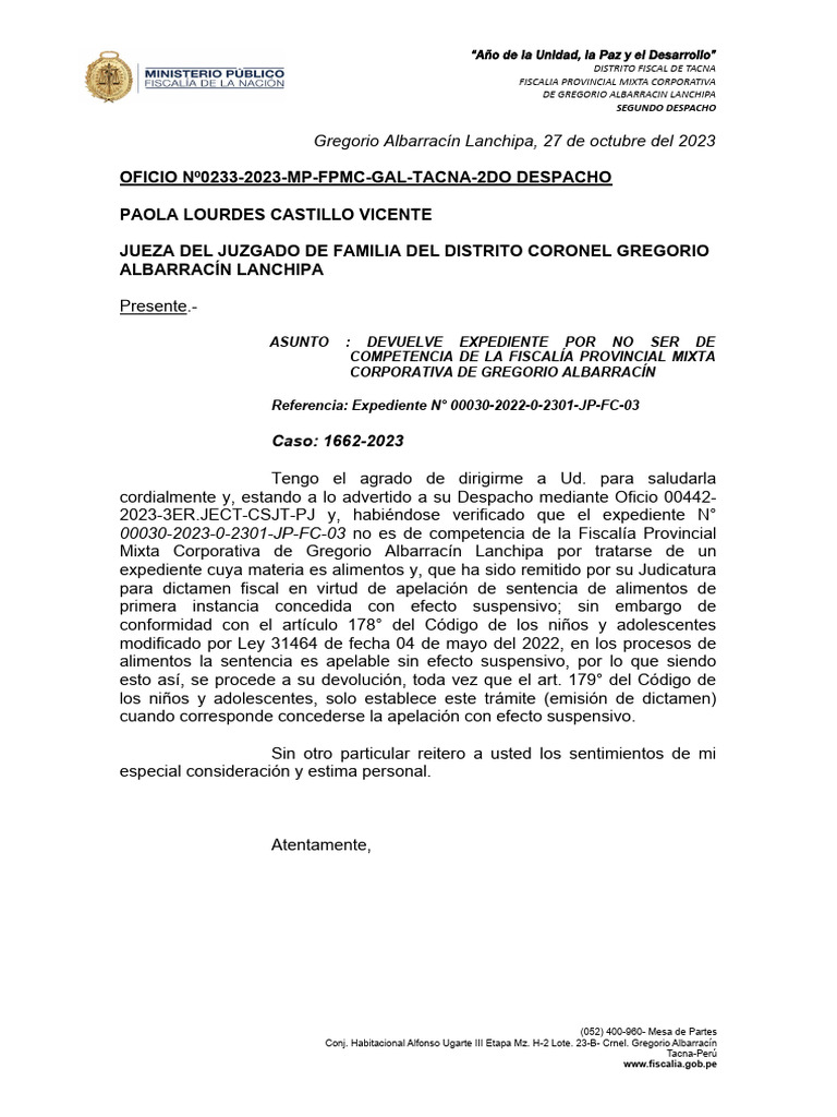 Devolver Expediente Al Juzgado | PDF | Ley politica | Instituciones gubernamentales