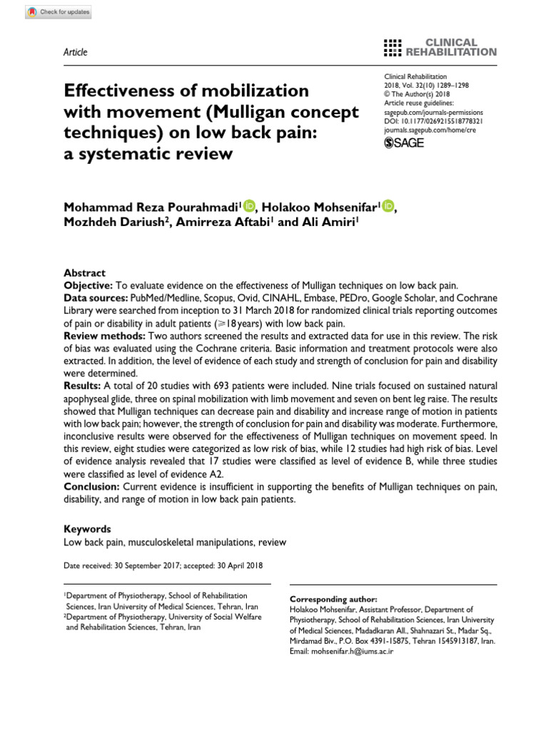 Effectiveness of Mobilization With Movement (Mulligan Concept ...