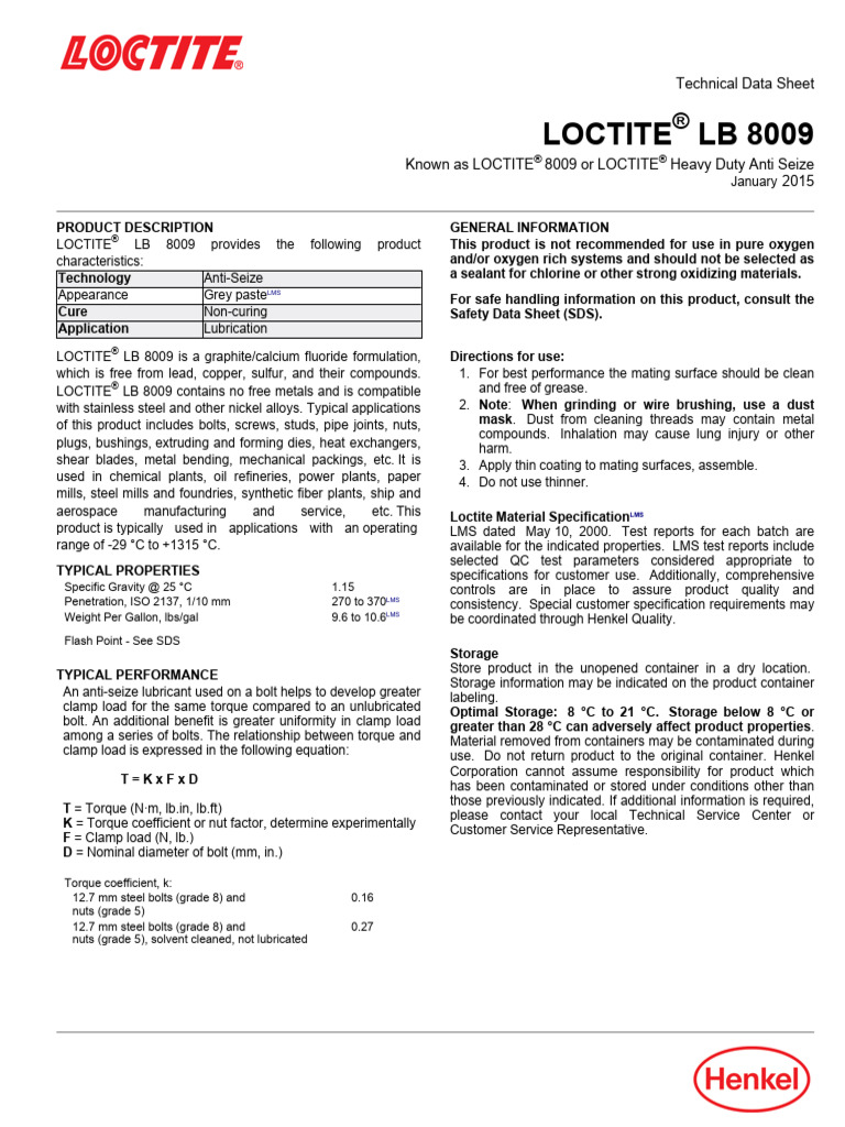 Loctite LB 8009 Heavy Duty Anti-Seize | PDF | Legal Liability | Trademark