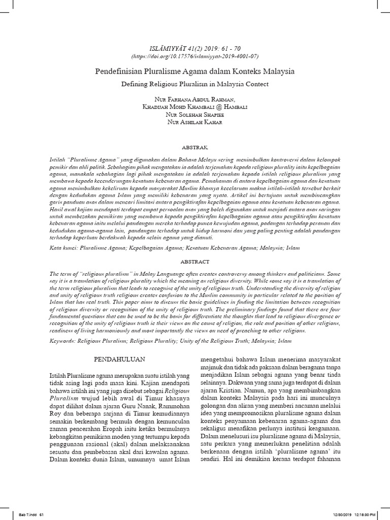 Pendefinisian Pluralisme Agama Dalam Konteks Malaysia | PDF