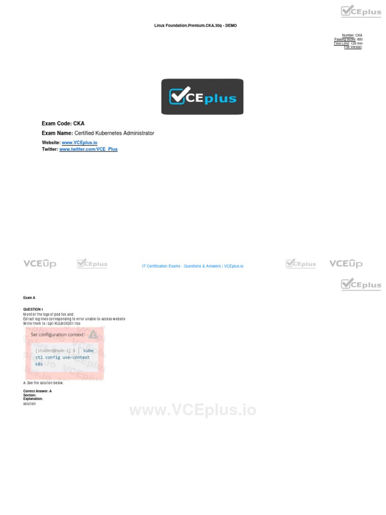 Linux-Foundation Premium CKA - 30q-DEMO | PDF | Information Technology | System Software