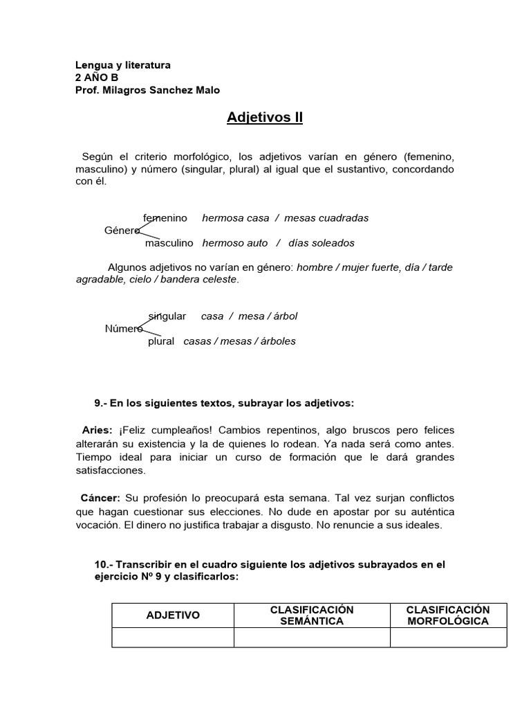 Adjetivos: Género y Número | PDF | Adjetivo | Lingüística