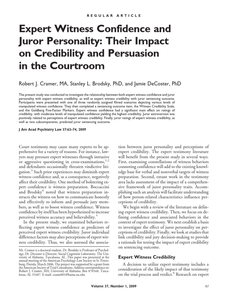 Expert Witness Confidence and Juror Impact | PDF | Witness | Credibility