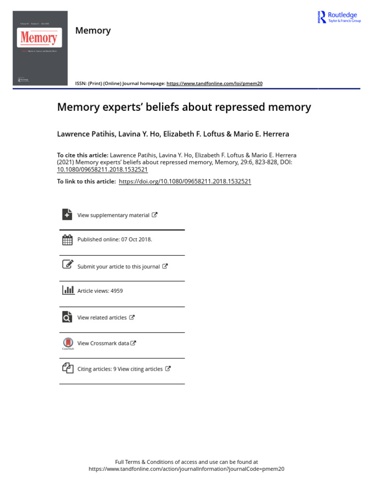 Scientific Evidence - Memory Experts Beliefs About Repressed Memory | PDF | Psychology | Memory