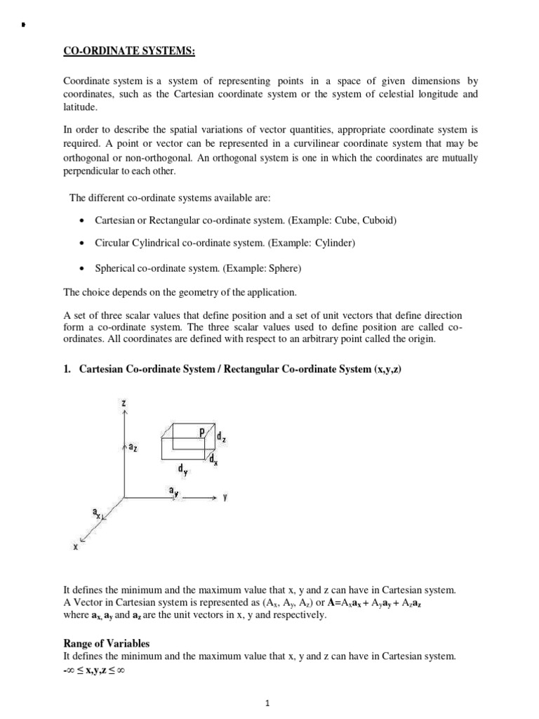 Coordinate Systems Pdf Cartesian Coordinate System Gradient