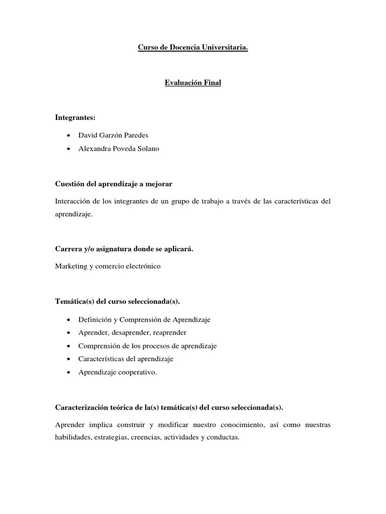 Evaluacion Final | PDF | Aprendizaje | Enseñando