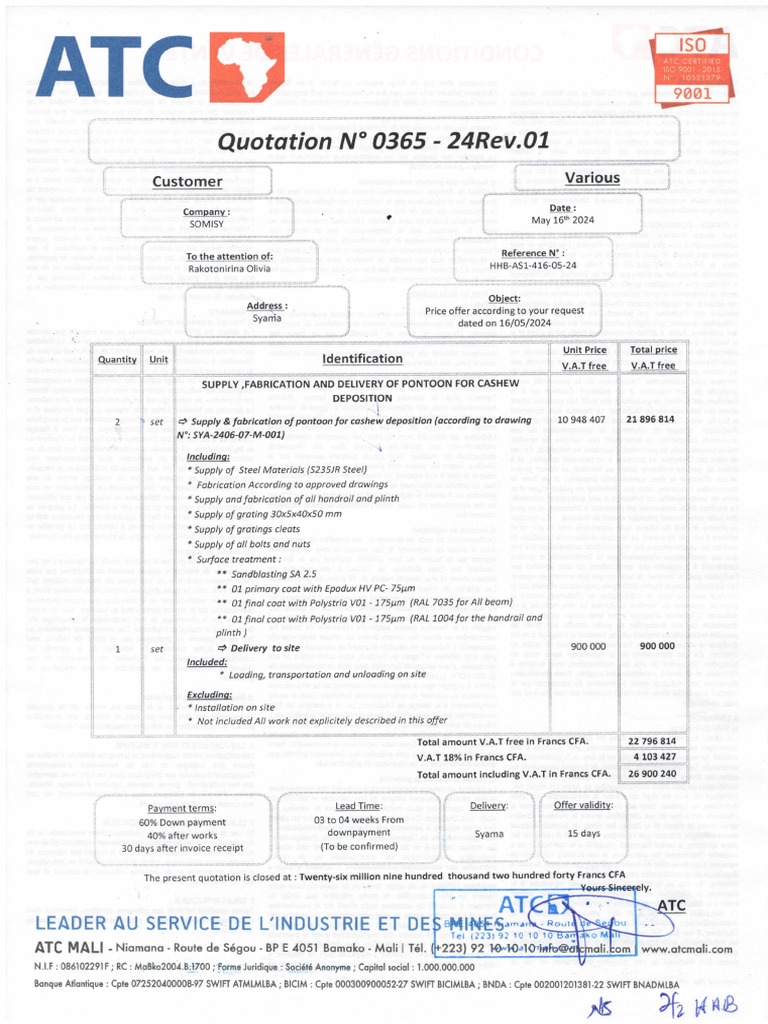0365-24 Rev01 Quotation SOMISY SA (Supply, Fabrication and Delivery of ...