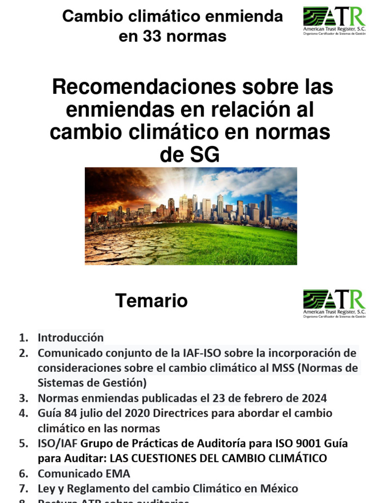 Webinar Cambio Climático ATR 06 MAY 2024 | PDF | Gases de efecto invernadero | Calidad (comercial)