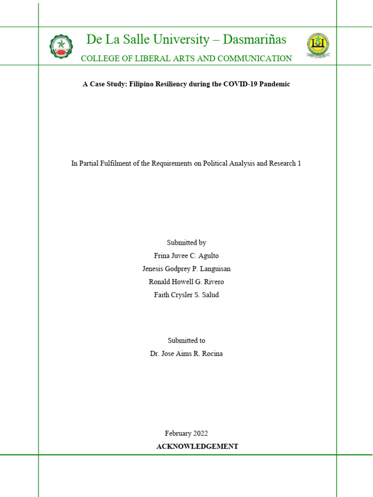 A Case Study Filipino Resiliency During COVID-19 Pandemic. | PDF ...