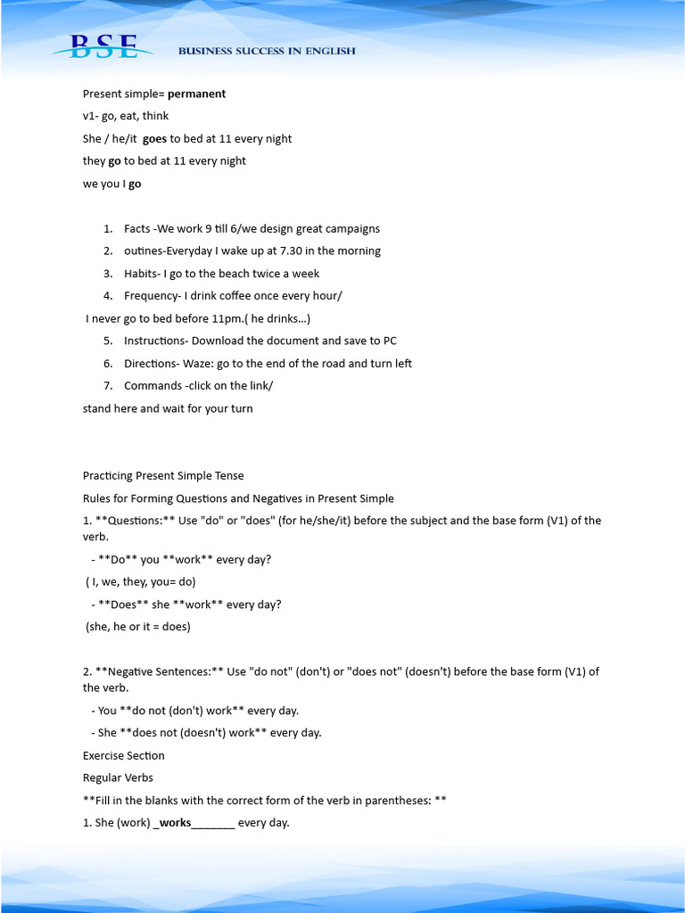 Present Simple - Exercises and Rules | PDF | Morphology | Semantic Units