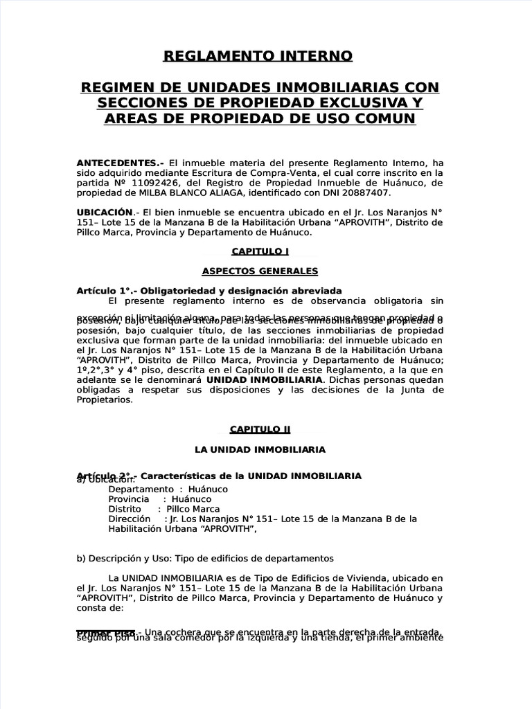 PDF Reglamento Interno Independizacion Horizontal Compress | PDF | Propiedad | Derecho Civil ...