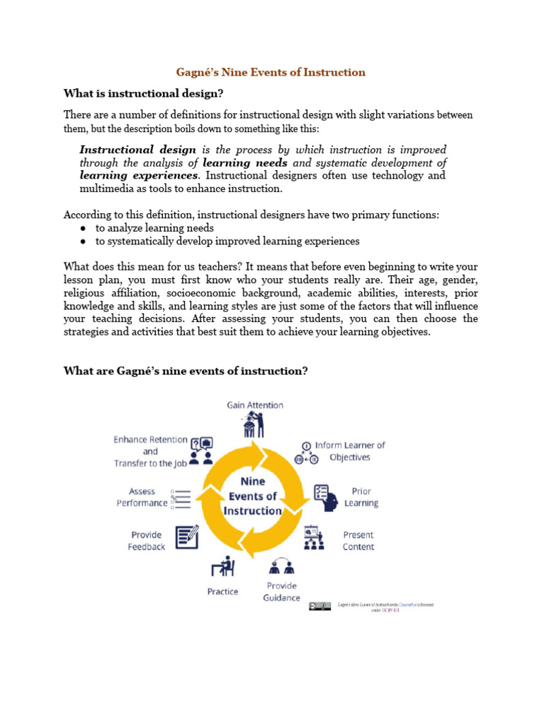 Gagné's Nine Events of Instruction | PDF | Instructional Design | Learning