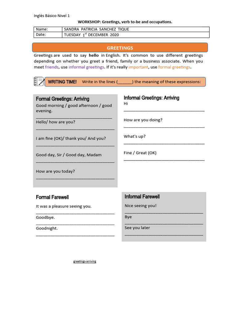 Basic English Level 1: Greetings & Verb To Be | PDF | Morphology ...